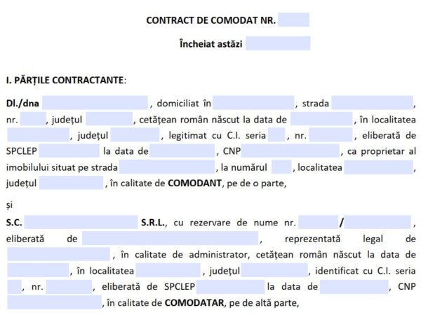 Model contract de comodat sediu social 2023